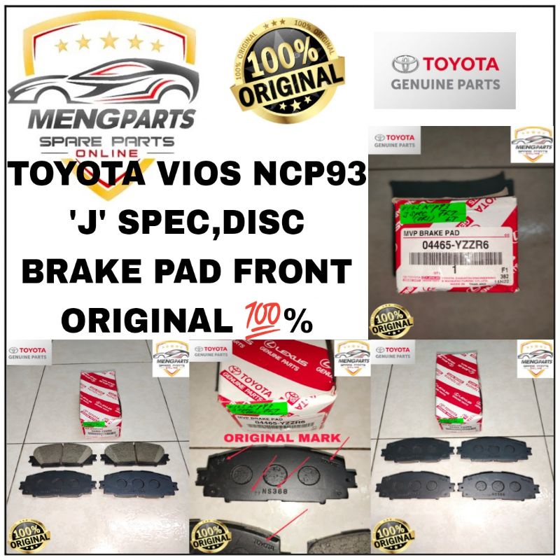 ORIGINAL 💯% TOYOTA VIOS NCP93 E & J SPEC ,ALZA 2014Y DISC BRAKE PAD ...