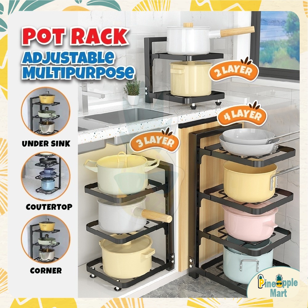 Rak Periuk Kuali Penutup Dapur Pot Wok Rack Pan Organizer Adjustable ...