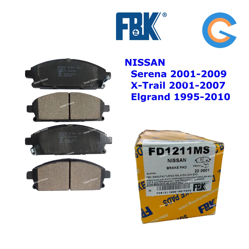 FBK Serena C24, X-Trail T30 Front (Depan) Disc Brake Pad Elgrand E51 ...