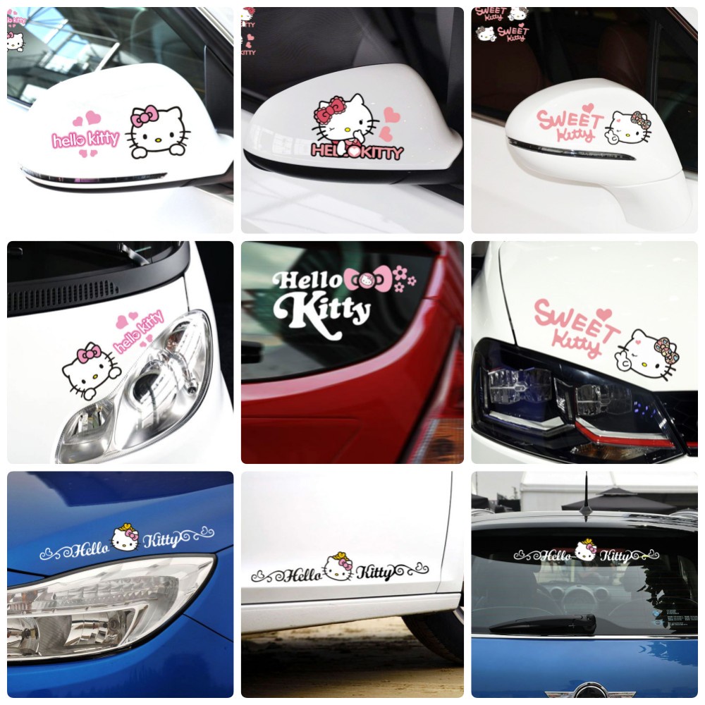 Car Stickers Hello Kitty Cartoon Cute Lovely Baby Pink Girl Decoration ...