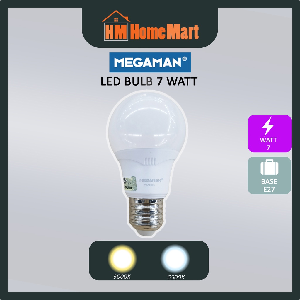 MEGAMAN LED Bulb 7W (3000K/6500K) (SIRIM) (1 Year Warranty) | Shopee ...