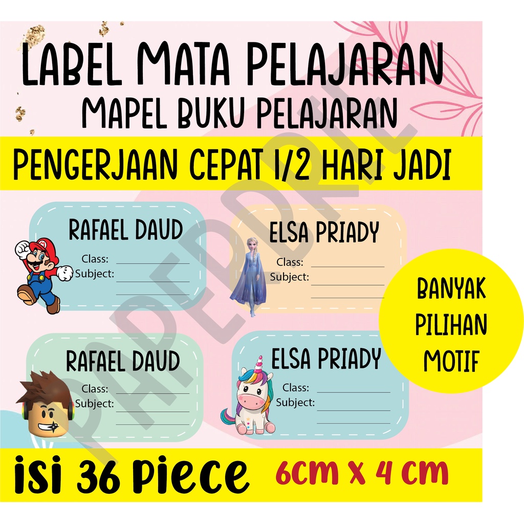 MATA [Can Choose Motif] Custom School Book Name Stickers - Subject ...