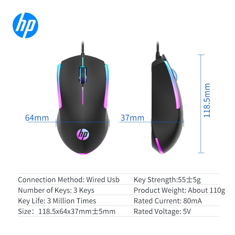 HP M160 Wired Gaming Mouse LED Backlight DPI 1000 Ergonomik Gamer Mice for PC Laptop | Shopee ...