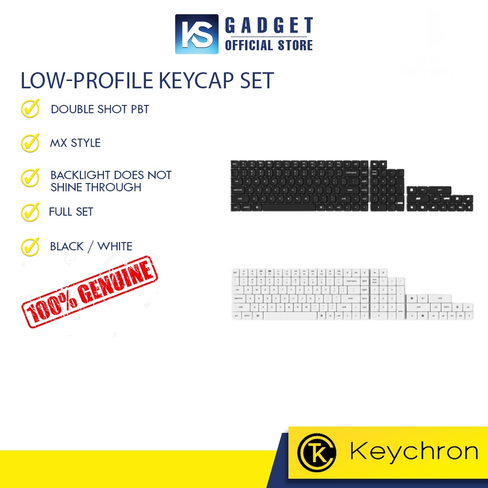 Keychron Low-Profile Double Shot PBT Keycap Set - Black / White ( K1 V5 ...