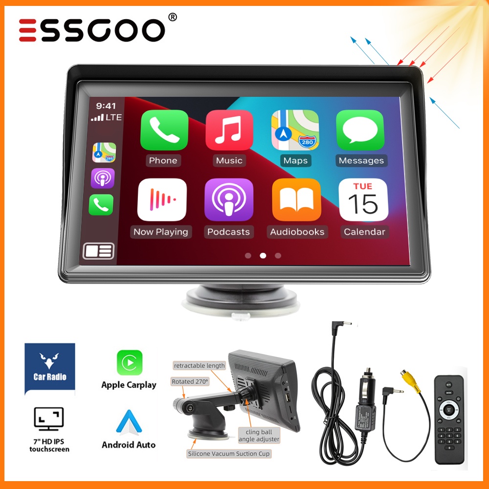 ESSGOO 7" INCH Portable Car Player Touch Screen Carplay Android Auto Multimedia MP5 Vedio Player ...