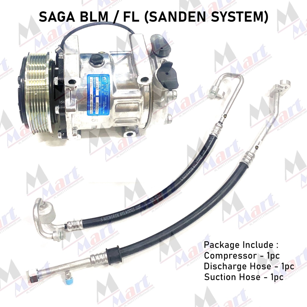 Proton Saga BLM / FL Sanden 7H Air Cond Compressor + Discharge Hose ...