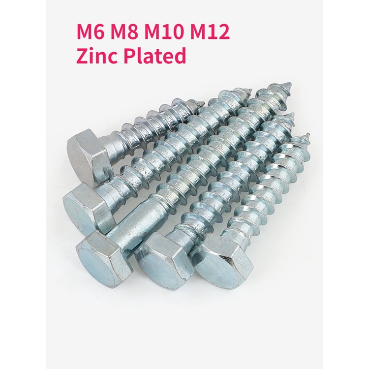 M6 M8 M10 M12 Zinc Plated Hexagon Head Wood Screws External Hex Self
