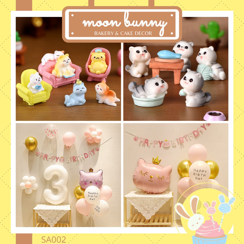 Cat Cake Topper Cat Balloon Happy Birthday Party Decoration Set Banner ...