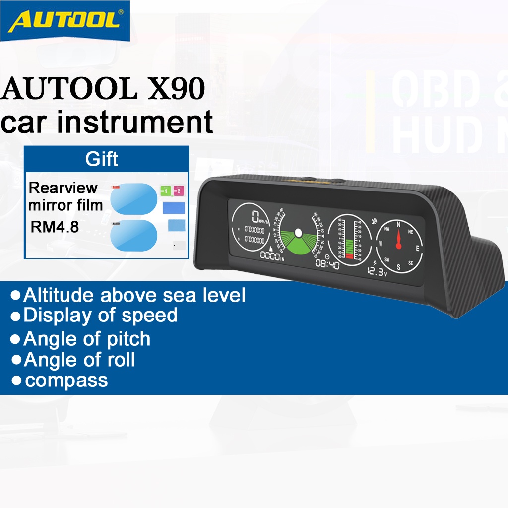 AUTOOL X90 Car Smart GPS Slope Meter, HUD Head-up display, Vehicle speeding alarm, Multi ...