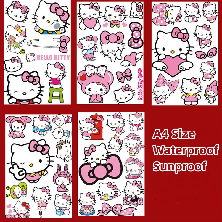 Hello Kitty Cartoon Stickers Cute Lovely Baby Pink Waterproof Graffiti ...