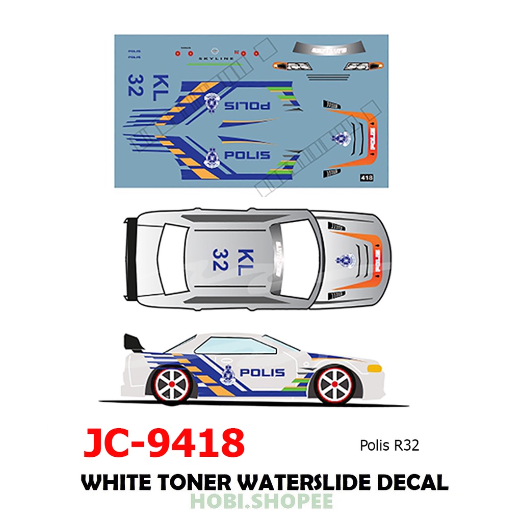 JC418 - POLICE R32 - DECALS Hotwheels 1:64 diecast custom white toner ...