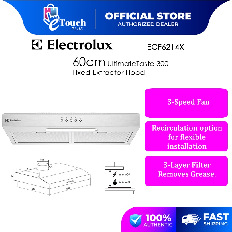 Electrolux 60cm UltimateTaste 300 Slimline Hood ECF6214X | Shopee Malaysia
