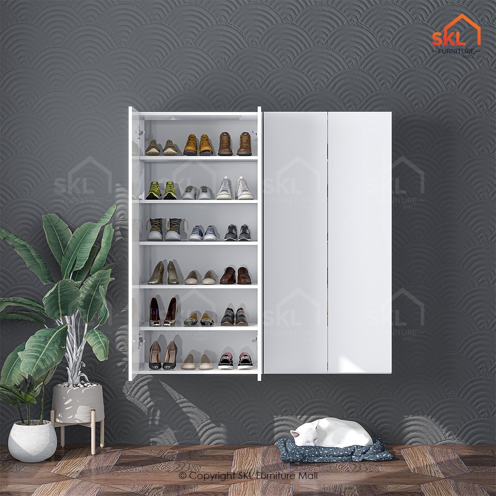 4FT Tall WALL MOUNT SHOE CABINET 2 Door With 6Tiers Cabinet Shoes Rack ...