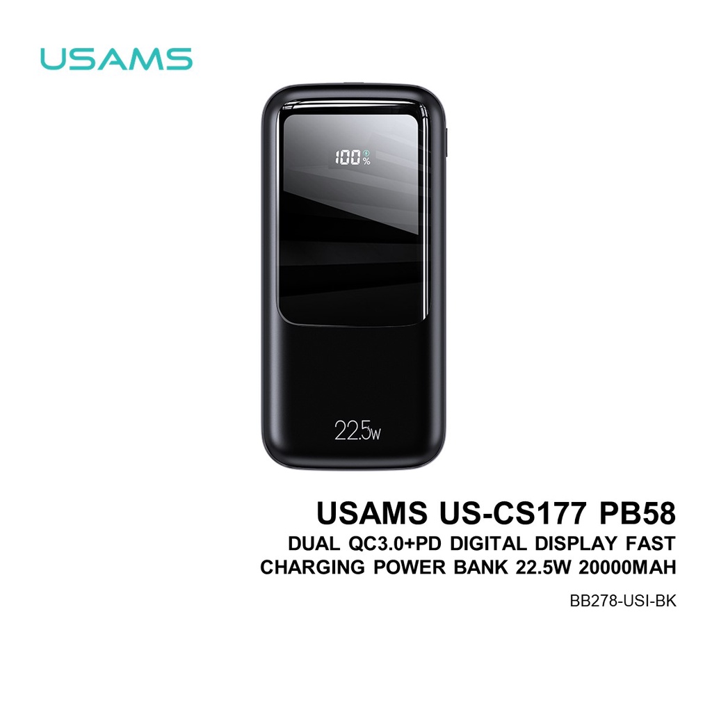 USAMS US-CS177 PB58 DUAL QC3.0+PD DIGITAL DISPLAY FAST CHARGING POWER ...