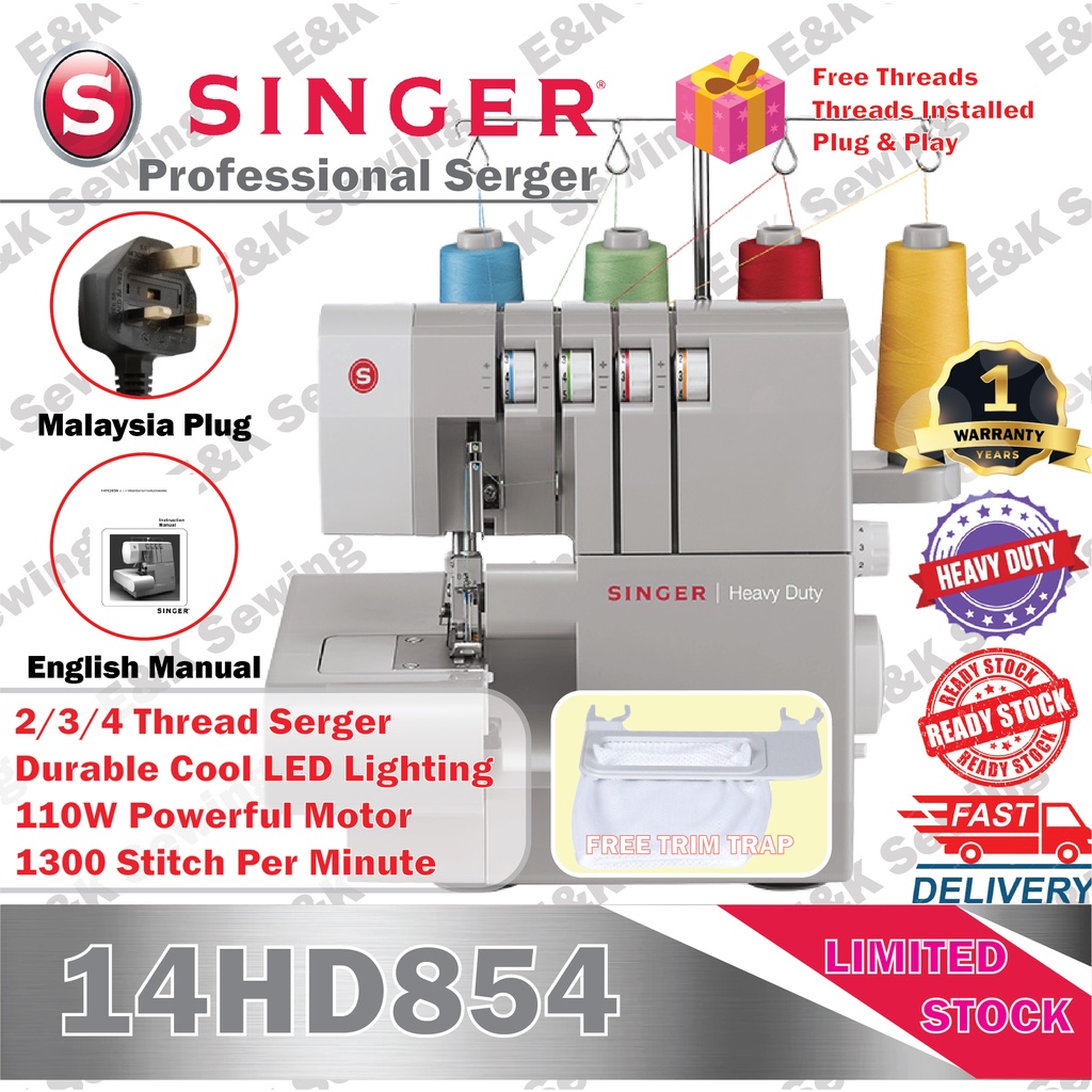 ORIGINAL SINGER 14HD854 OVERLOCK SEWING MACHINE MESIN JAHIT TEPI ...