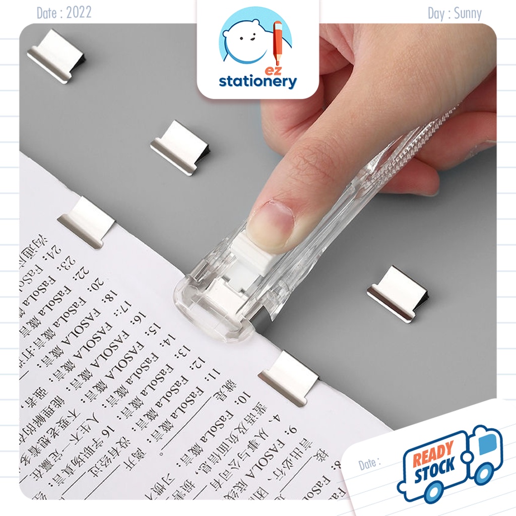 🇲🇾 Ready Stock Transparent Reusable Clip Push Clamp Staple-free Stapler ...