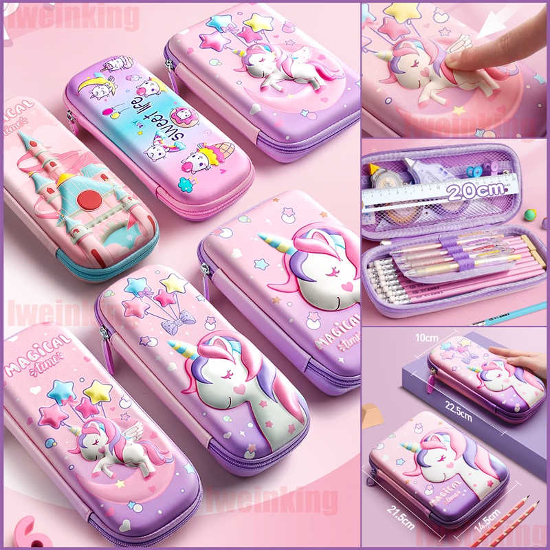 Unicorn Pencil Case EVA 3D Pen Box Stationery Ruler Erasers Organizer 3 ...