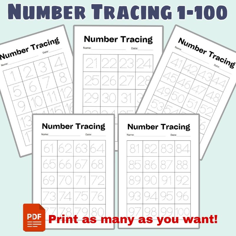 [PDF] NUMBER TRACING 1-100 Worksheet - Practice Writing Children ...