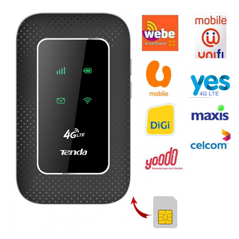 Tenda 4G180 4G LTE ADVANCED 150Mbps Mobile Wi-Fi Hotspot MiFi Celcom ...