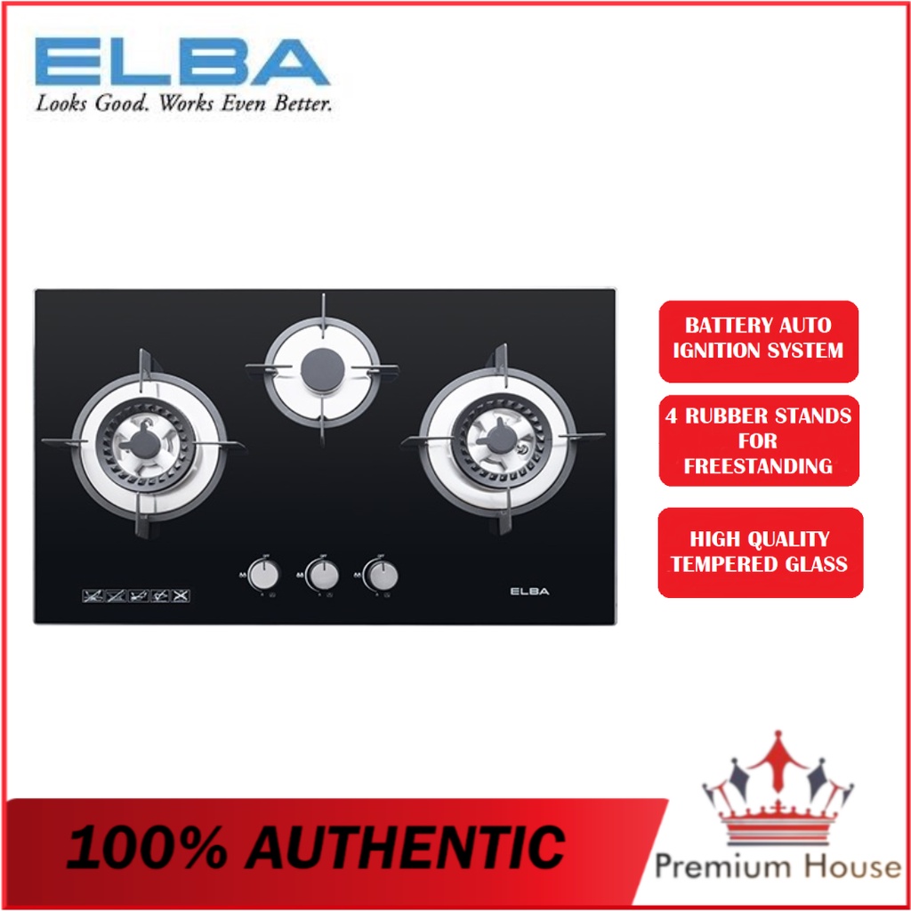 Elba 3 Burner Gas Stove With Cast Iron Pan Support And Wok Stand Elba Egh K8843gbk Shopee