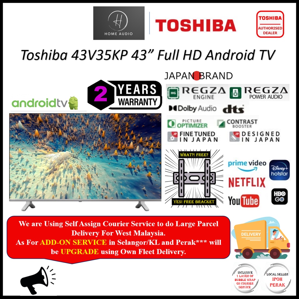 Toshiba TV Android TV 43 Inch Full HD LED TV - 43V35KP *Free Bracket* | Shopee Malaysia