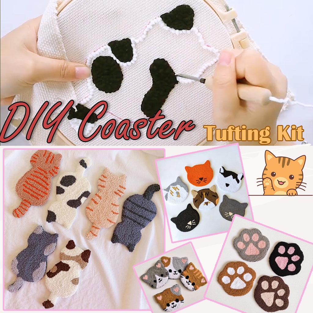 [Cat Coaster] DIY KIT Punch Needle Embroidery Coaster |Material Set ...