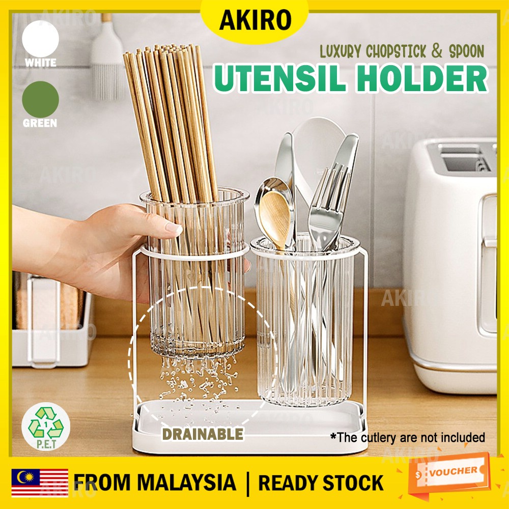 (Crazy Sales) AKIRO Luxury Bucket Cutlery Holder Drain Wall-Mounted ...