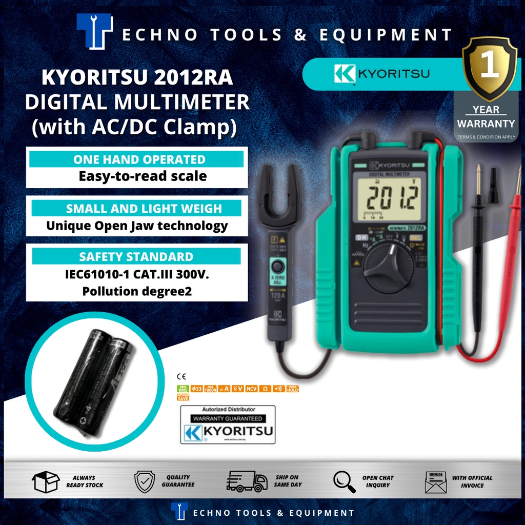 KYORITSU 2012RA Digital Multimeter with AC/DC Clamp Sensor Up to 120A ...