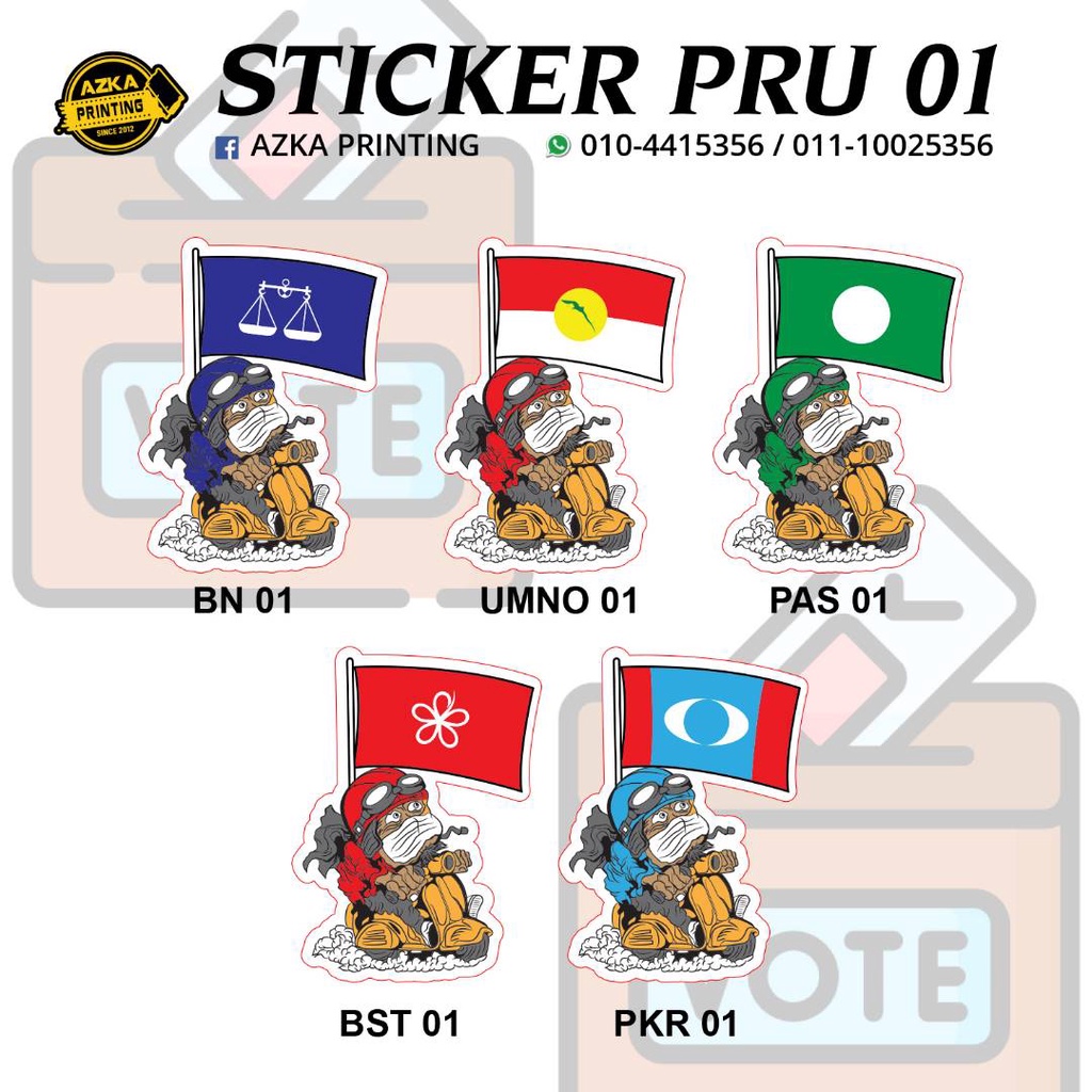 STICKER BENDERA PARTI MOTOR, STICKER BENDERA PRU, STICKER PRU MOTOR ...