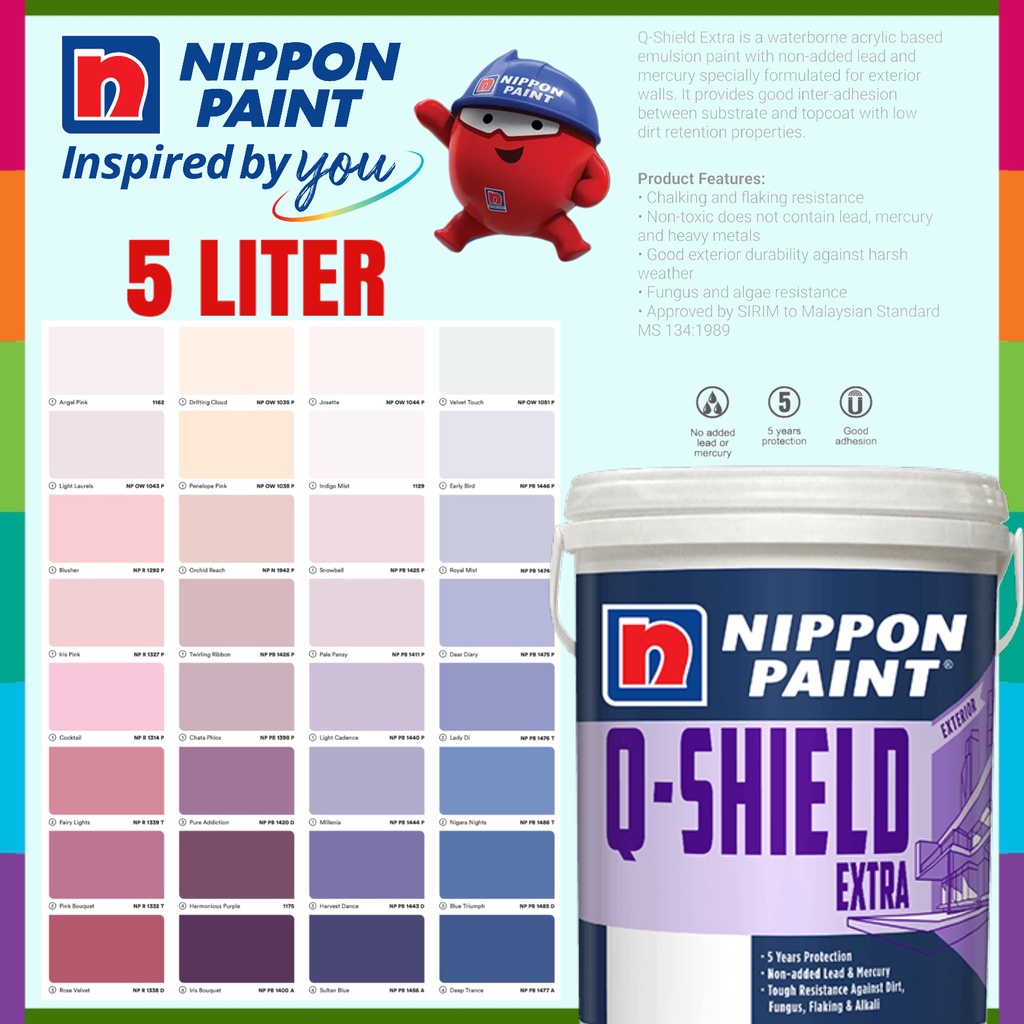 🔥 FOC FREE GIFT 🔥5 LITER NIPPON Q SHIELD EXTERIOR WALL PAINT /CAT ...
