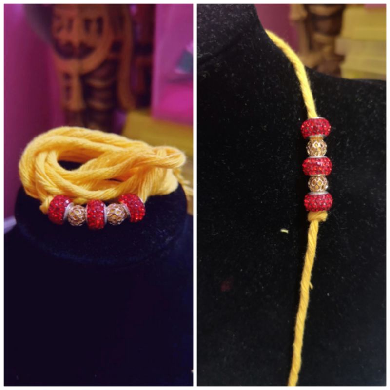 ️free gift ️Red stone with gold beads with manjal thali kayiru | Shopee ...