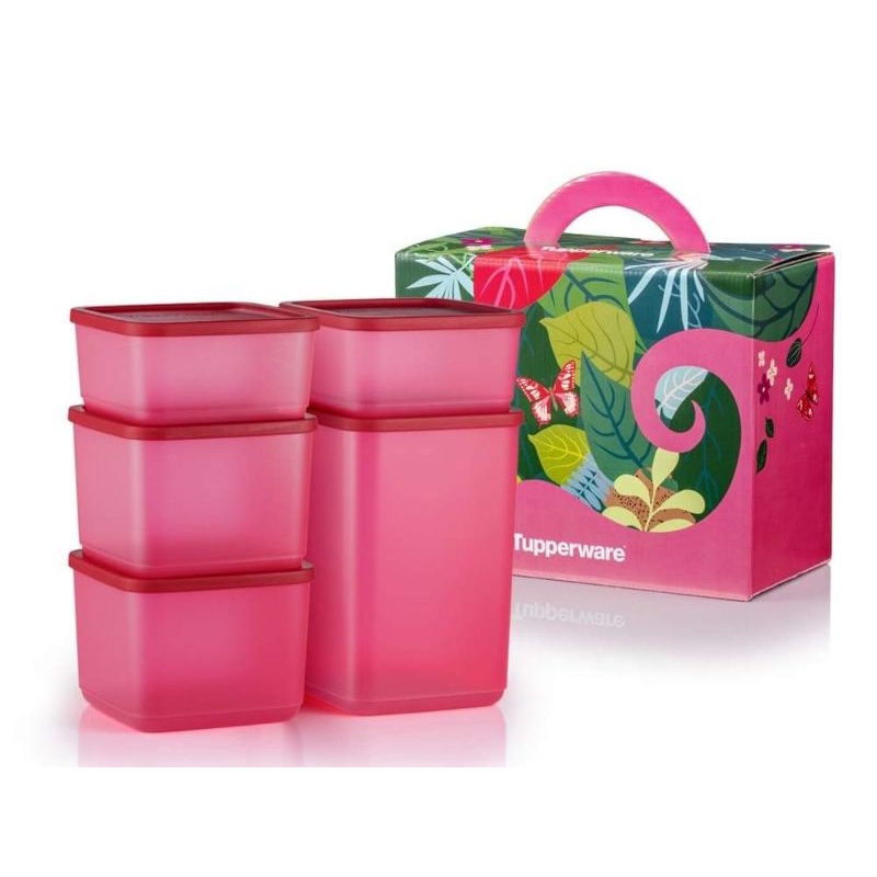 READY STOCK Tupperware (5pcs + Box) So Fresh Set Red So Fresh Square ...