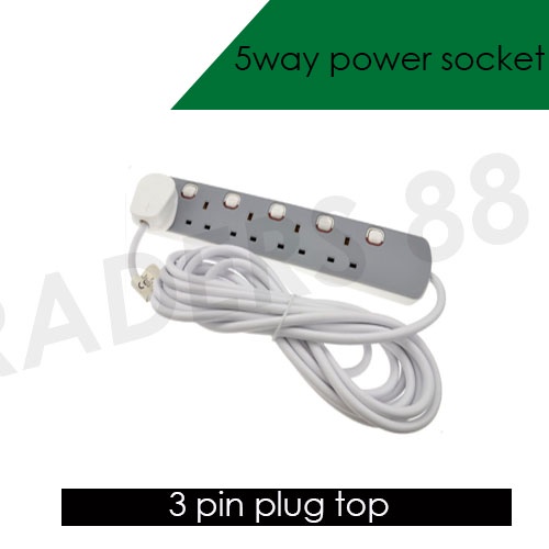 5 Way Extension Power Socket - 2 Meter Length with Indicator Light ...