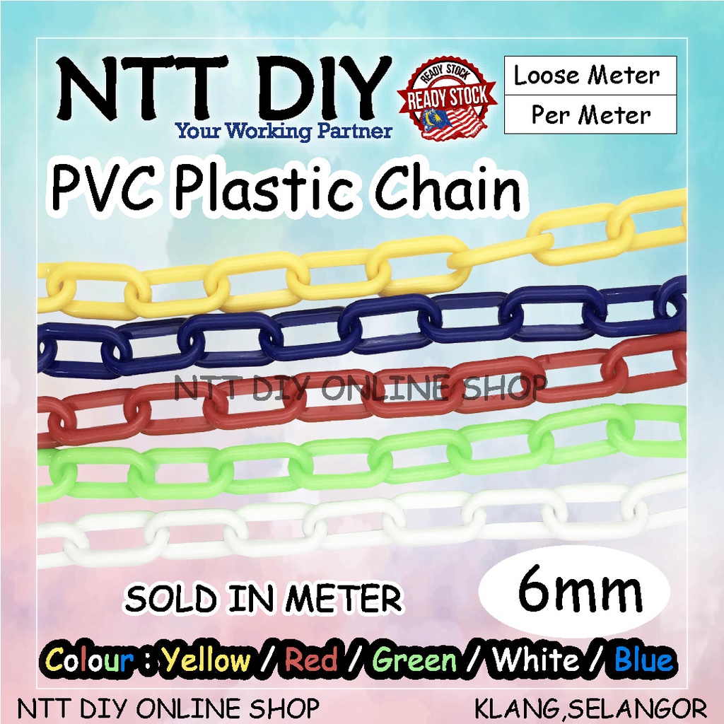 NTT DIY 6mm PVC Plastic Chain Rantai Plastik Barricade Red Yellow Green ...