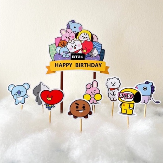 Bt21 TOPPER/ BT21 Cake Decoration/HAPPY BIRTHDAY Cake TOPPER/ HAPPY ...