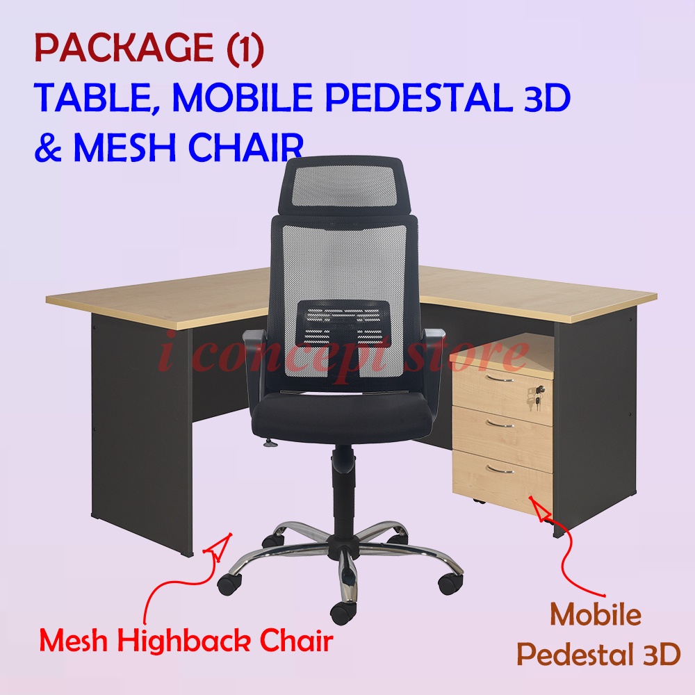 L-SHAPE OFFICE WRITING TABLE / STUDY DESK / MEJA PEJABAT BENTUK L ...