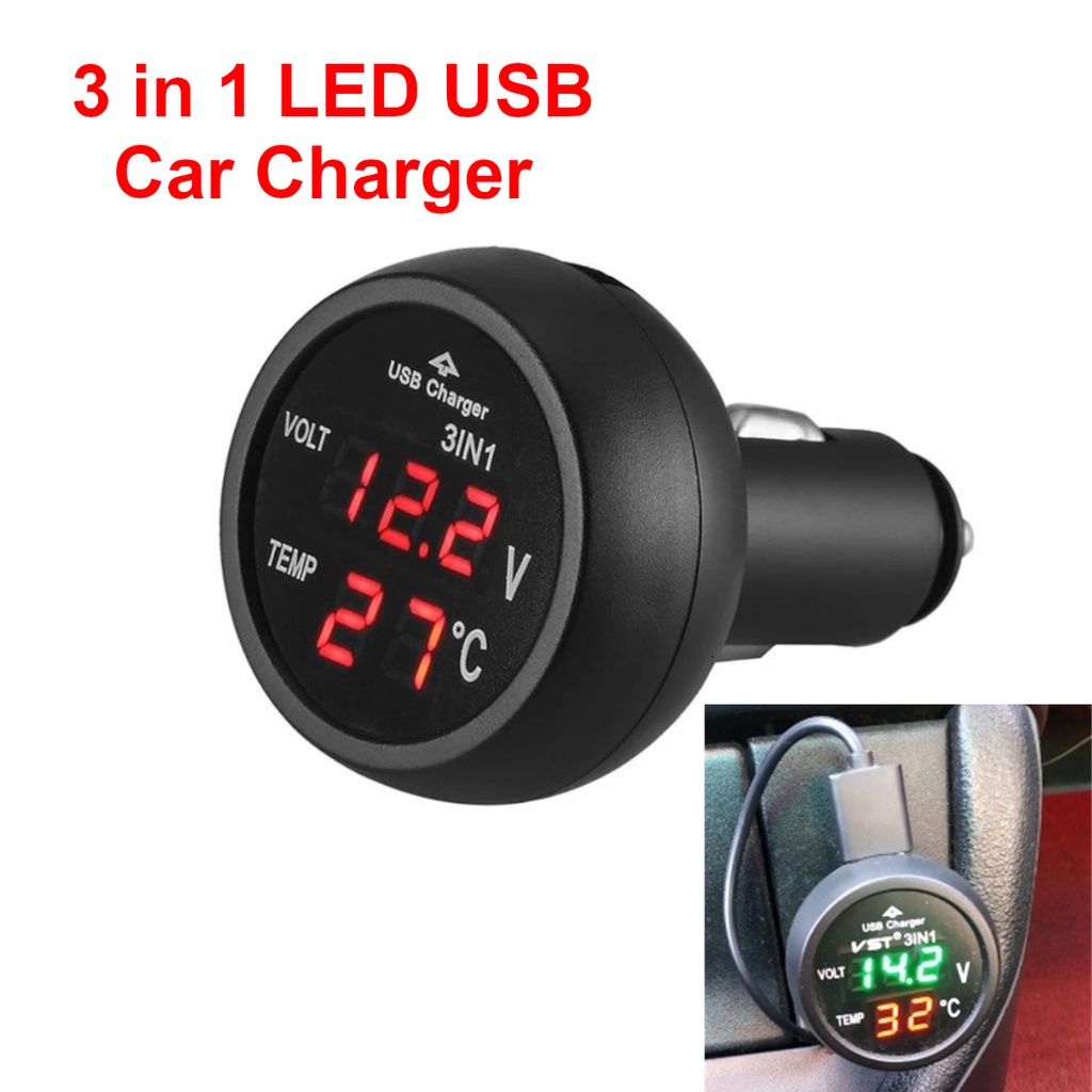 12V/24V Universal Car USB Charger Current Voltmeter LED Digital Dual ...