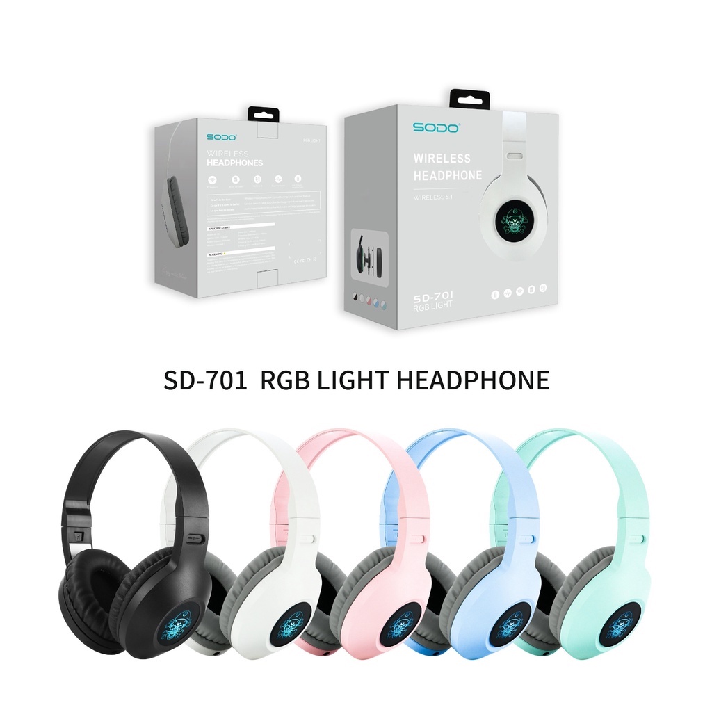SODO SD-701 Wireless Headphone Pattern light Bluetooth Headphones Over-Ear Bluetooth 5.1 Stereo ...