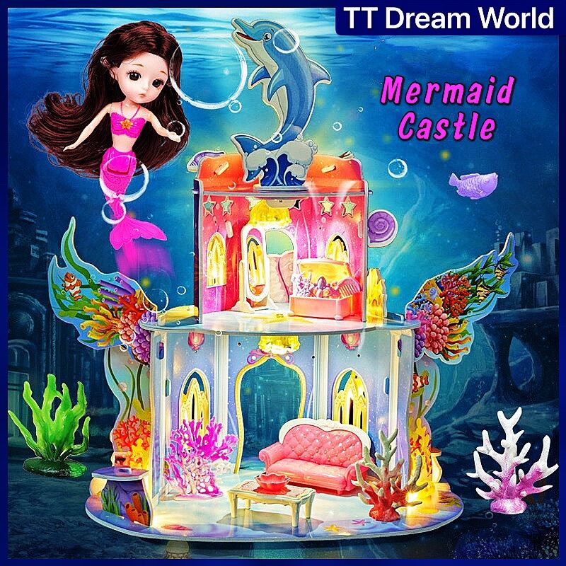 Girl Play House Diy Doll House Mermaid Castle Toy For Kids Mainan Rumah ...