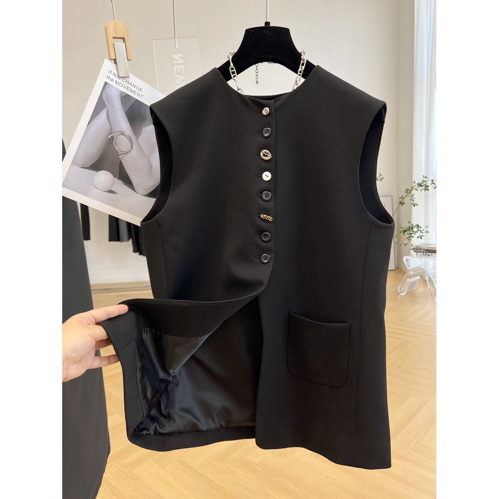 European style unique, round neck suit, small vest, women's spring and ...