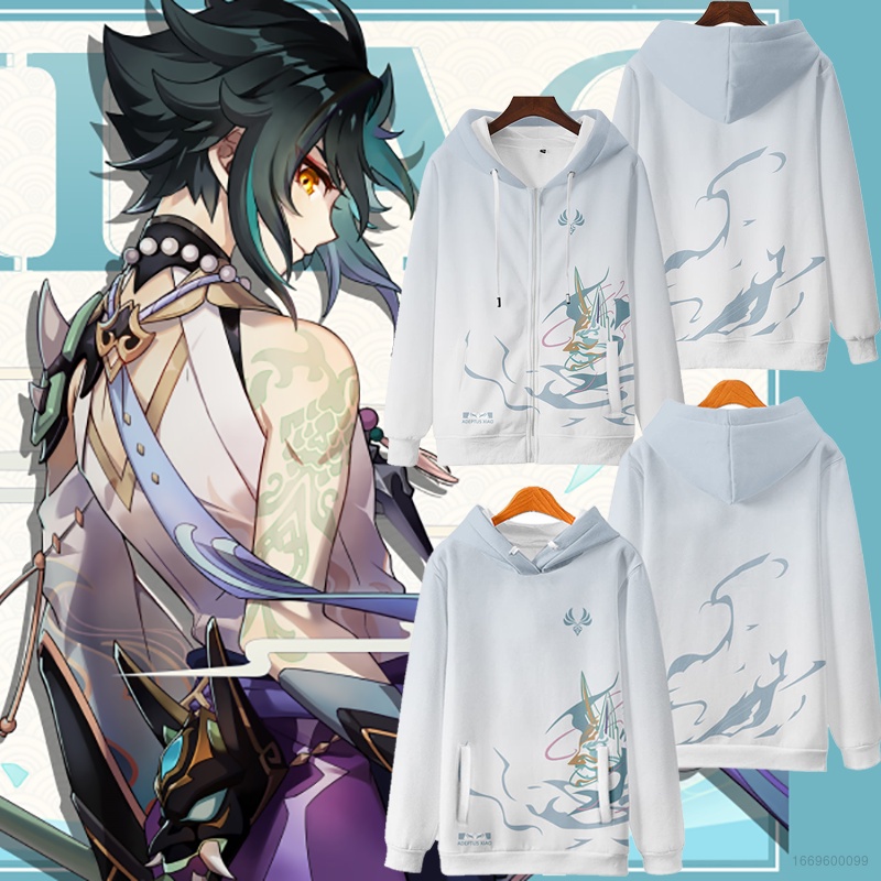 Cute Genshin Impact Jacket Long Sleeve Zip-up Tops Hooded Casual Coat ...