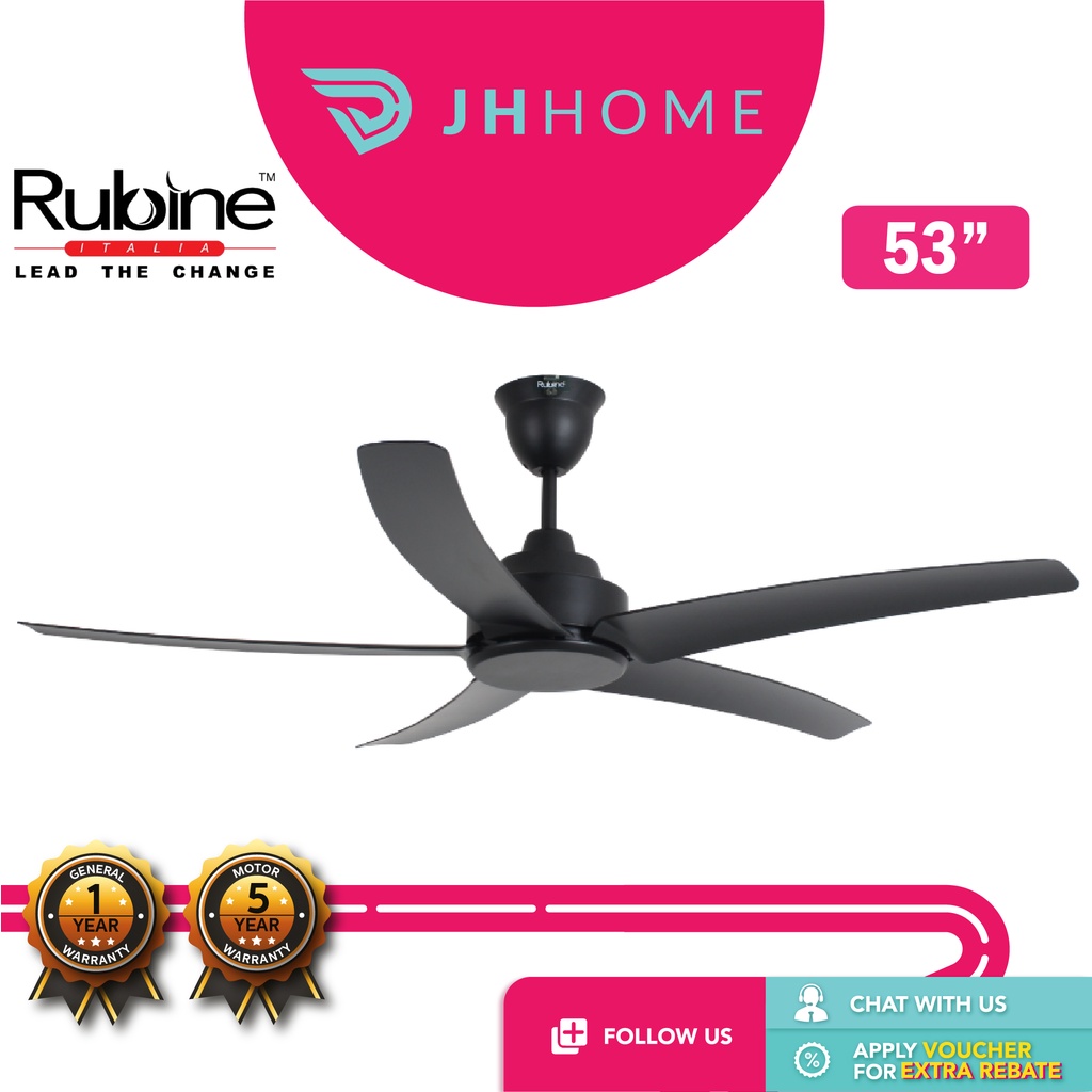 Rubine 53" 5 Blades Ceiling Fan RCF-VENTO53-5B-MB | 4 Speeds | Remote Control | Shopee Malaysia