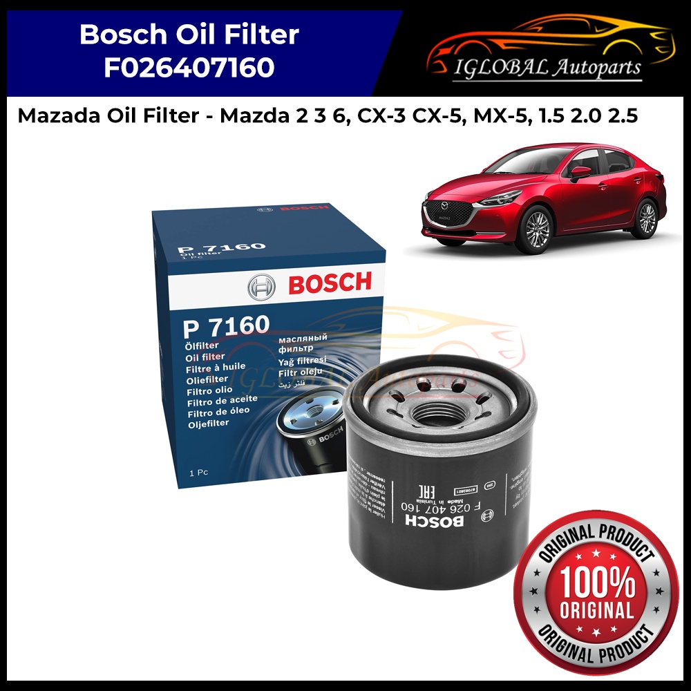 Bosch Oil Filter P7160 - Mazda 2 3 6 CX3 CX30 CX5 CX9 MX5 (Skyactiv-G ...