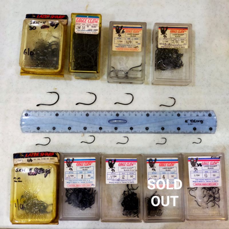 EAGLE CLAW L194 LAZER SHARP BLACK HOOK 06 02 01 1/0 2/0 4/0 5/0 6/0 ...