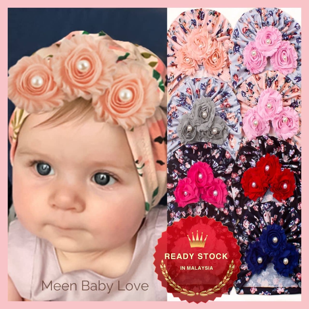 Baby Floral Pearl Beanie Infant Hat Toddler Girl Turban Cap Newborn ...