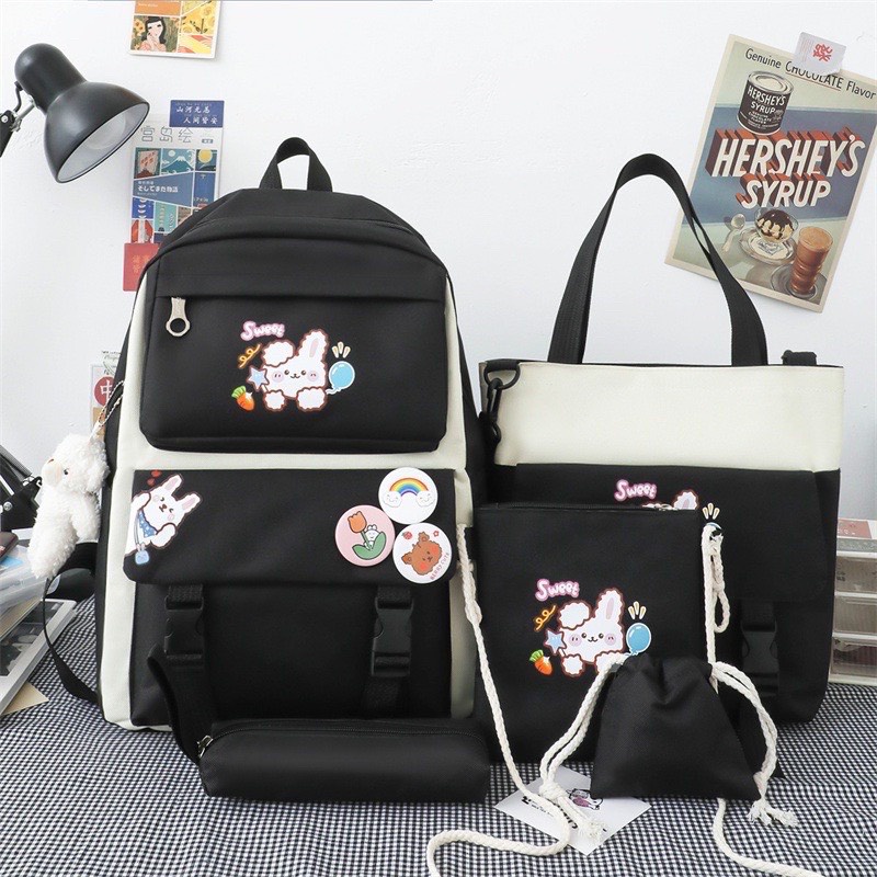 Backpack 4 Piece for school, going out, fashionable waterproof rabbit ...