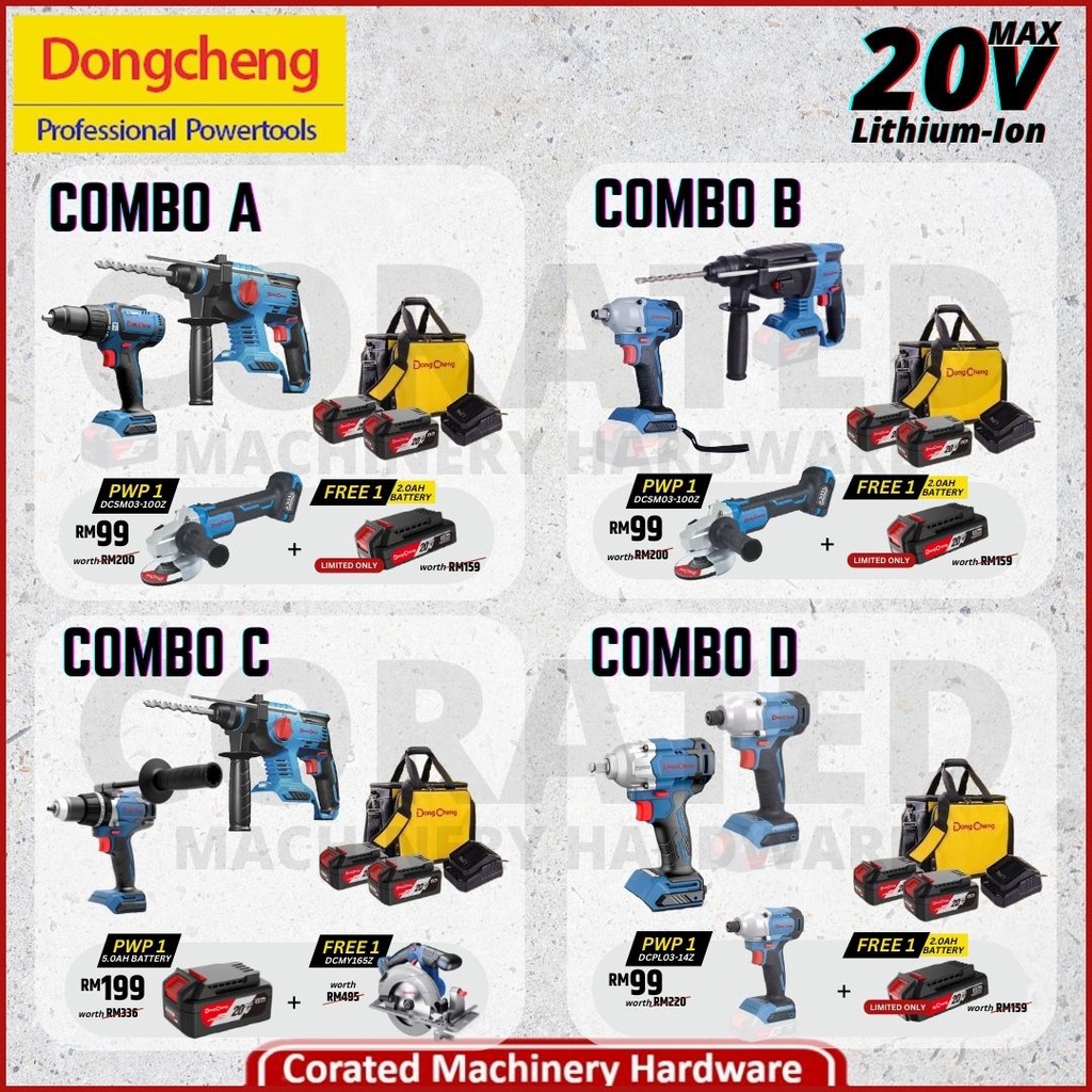 [CORATED] COMBO Dong Cheng 20V Cordless Brushless Combo FOC Tools Bag ...