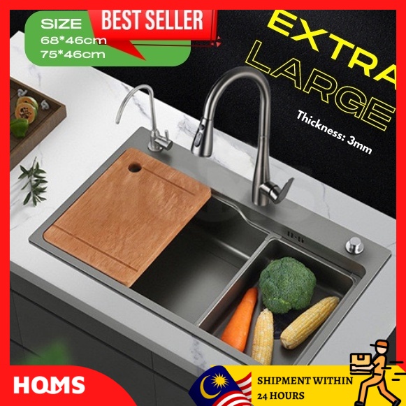 HOMS SUS 304 Nano Kitchen Sink Single Bowl Extra Large Bowl 3mm ...