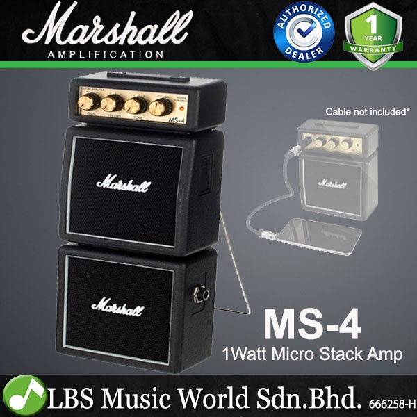 Marshall MS-4 1 Watt Electric Guitar Micro Stack Amp Speaker Battery Powered Amplifier Black (MS ...