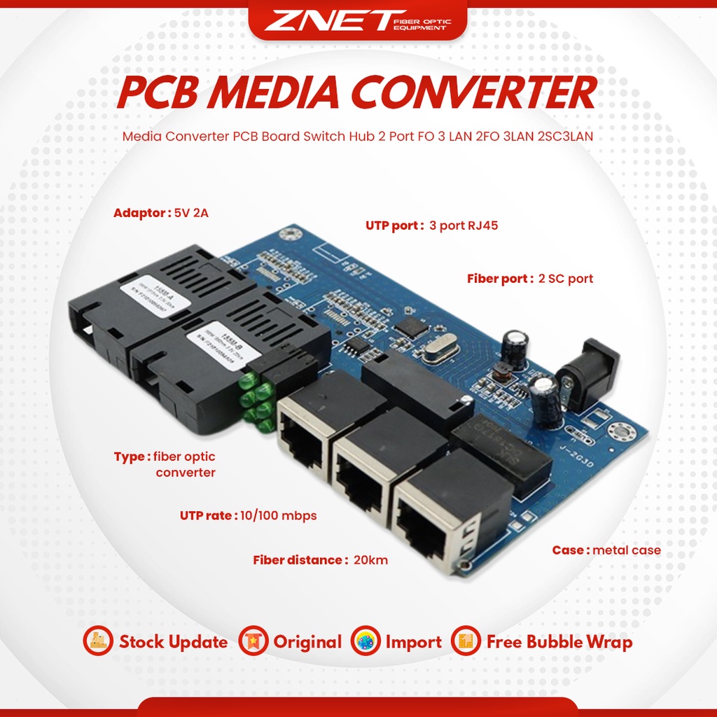 POE 2FO 3LAN Media Converter PCB Board Switch Hub 2 Port FO 3 LAN ...